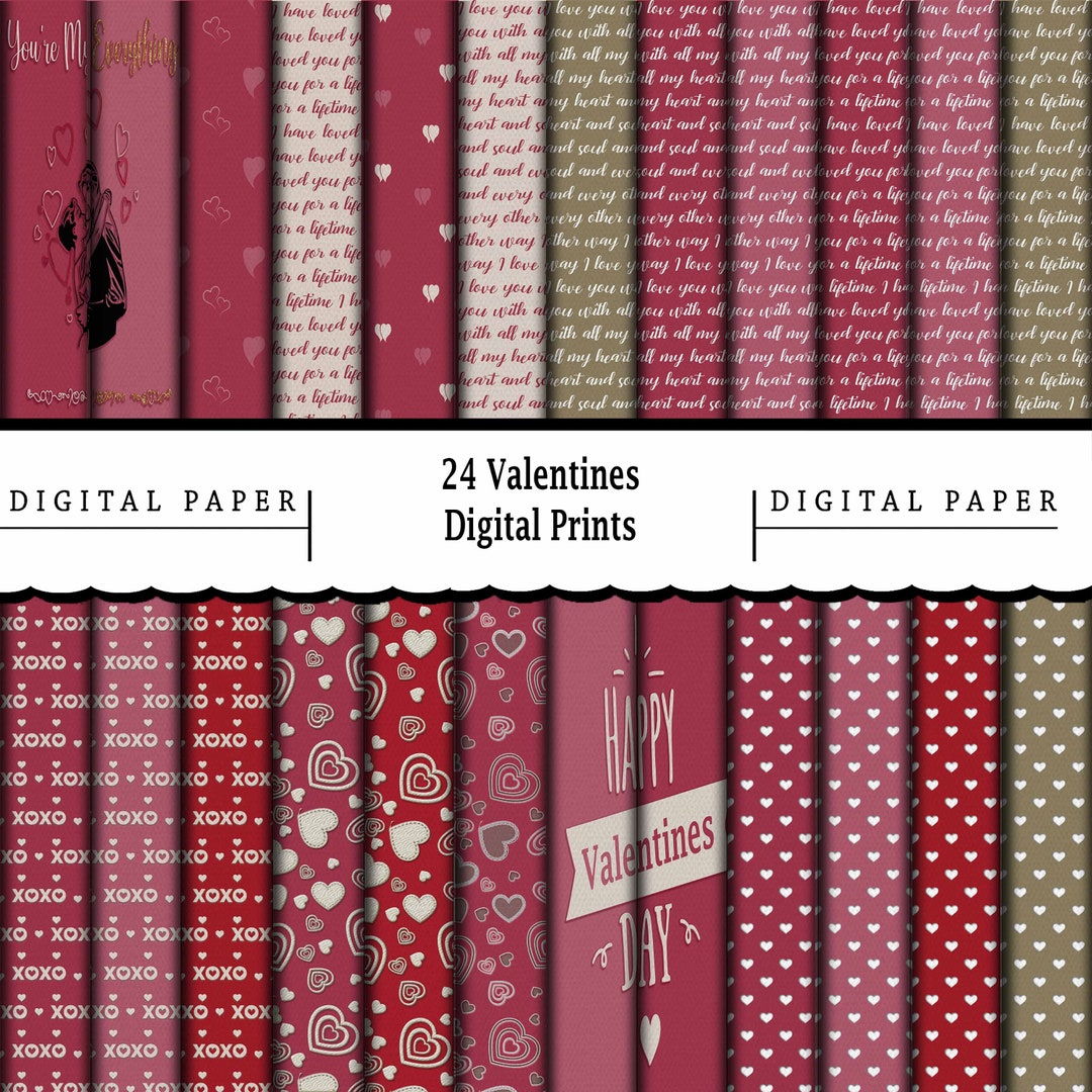 24 Digital Valentine Papers/printable Digital Paper/scrapbooking/print ...