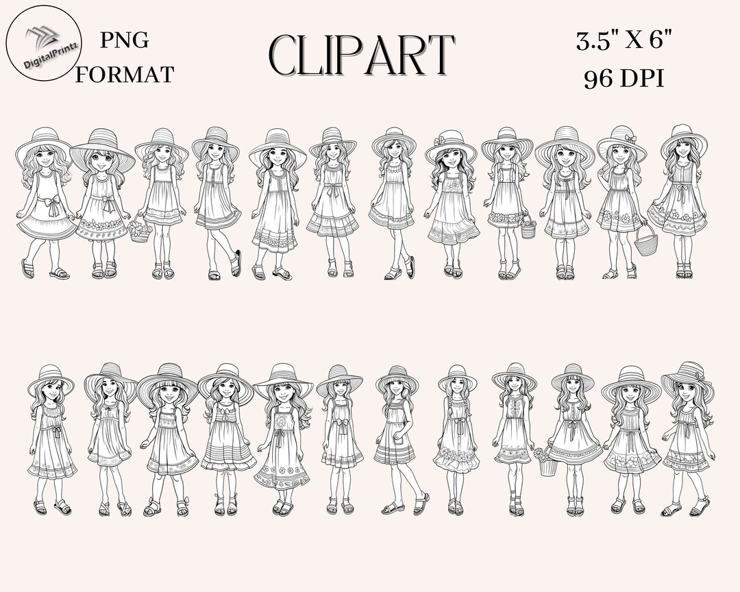 Black & White Clipart for Girls - Set of 24 Images - Versatile for ...