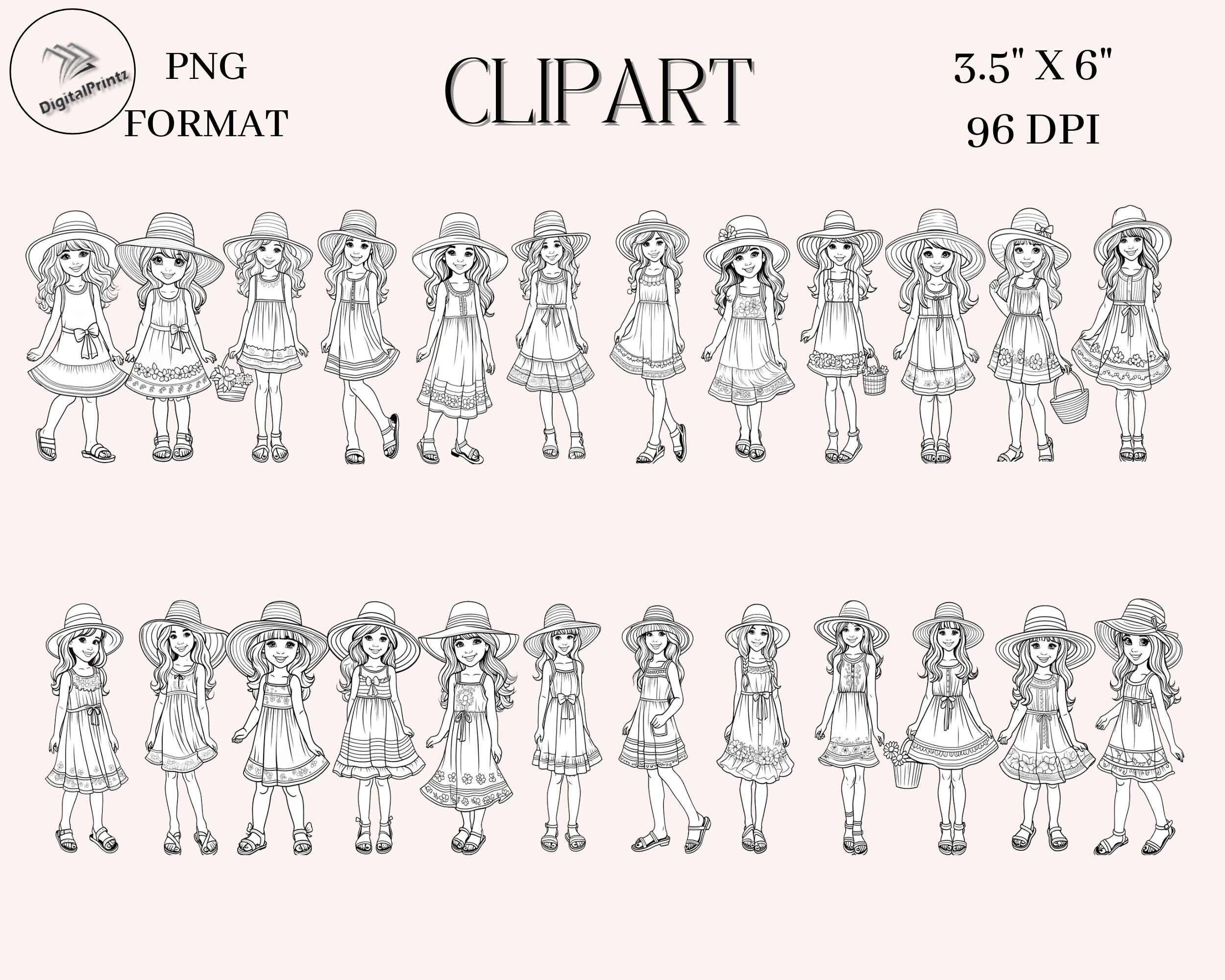 Black & White Clipart for Girls Set of 24 Images Versatile - Etsy