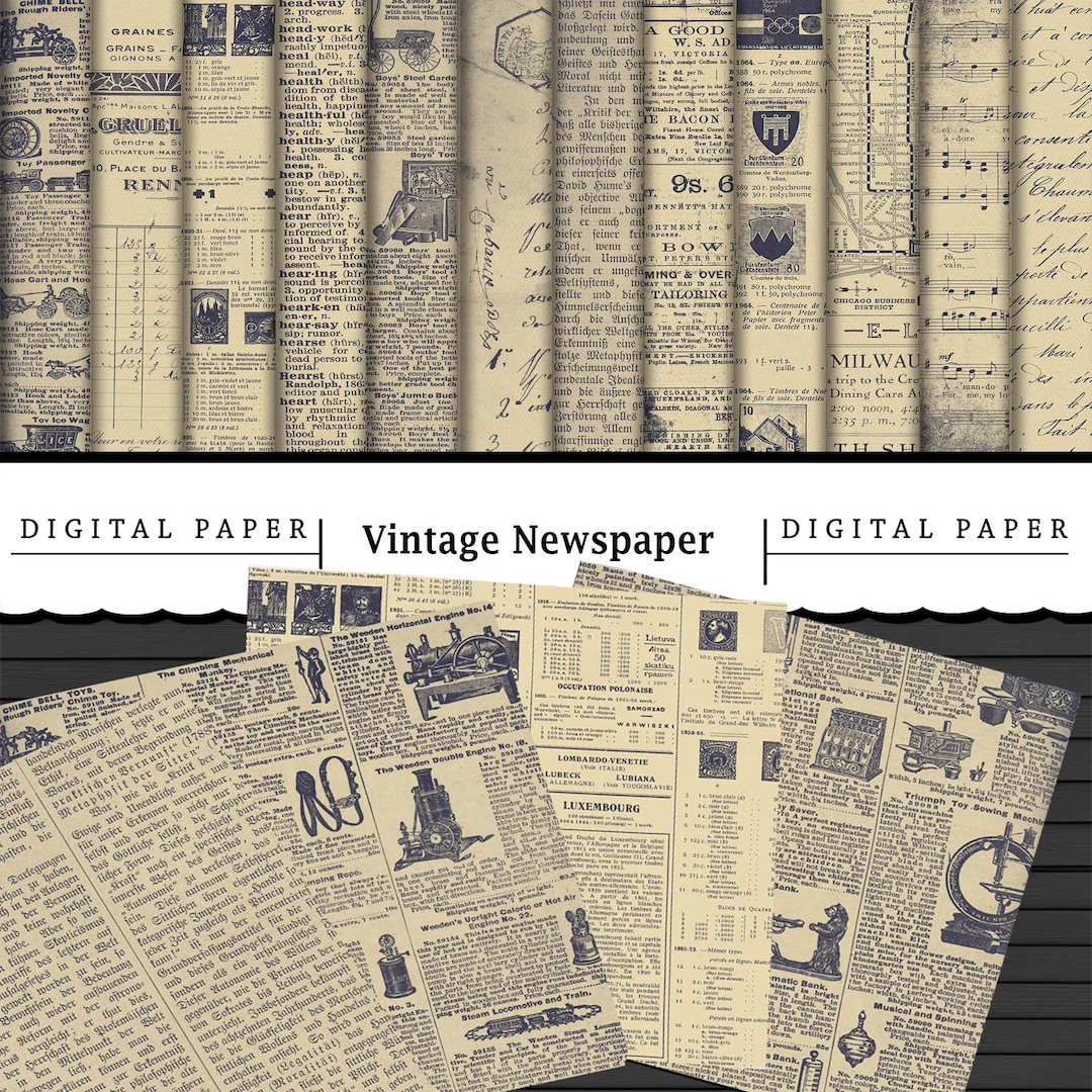12 Vintage Newspaper Digital Paper Pack: Scrapbook & Papercraft ...