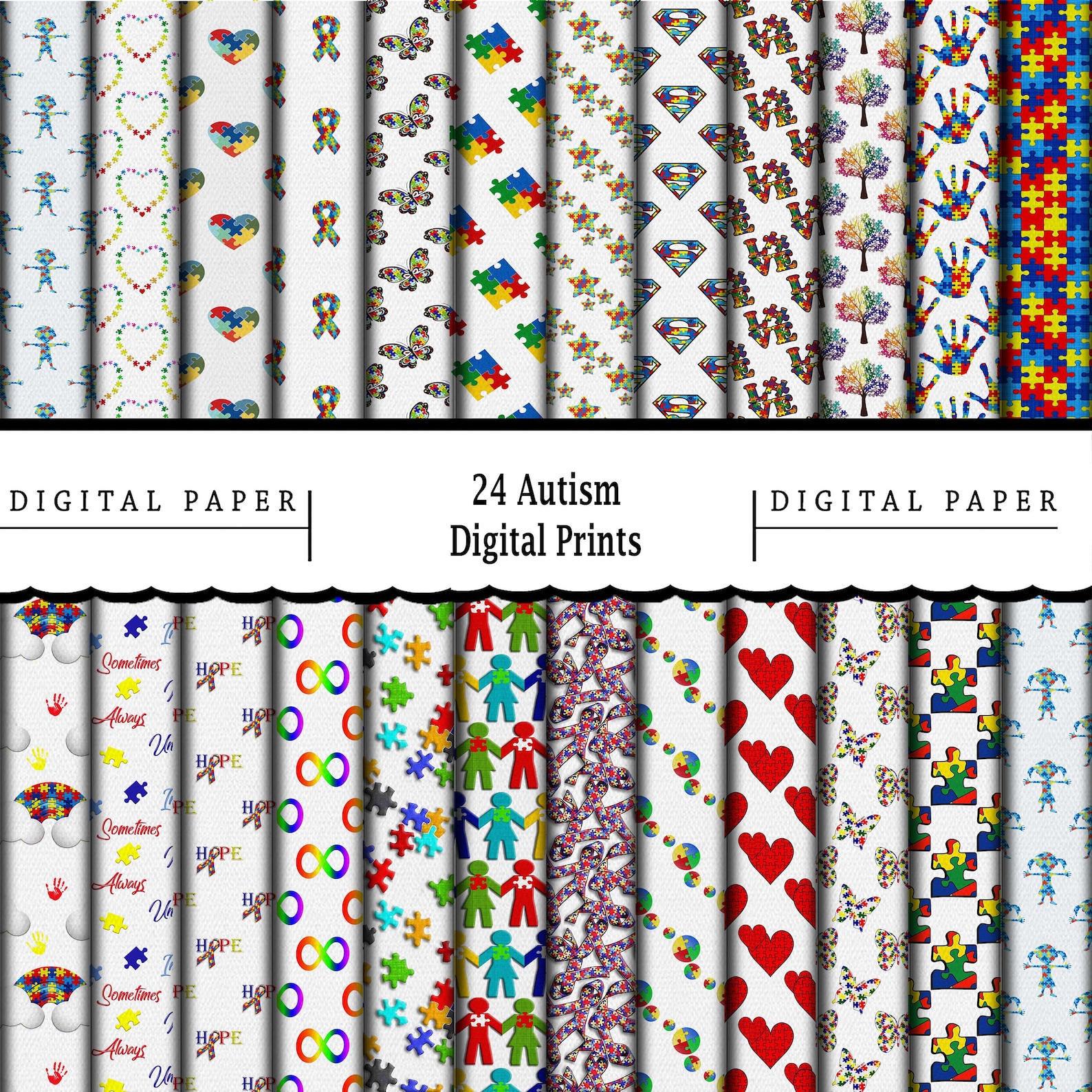 24 Autism Awareness Digital Papers/printable Digital - Etsy