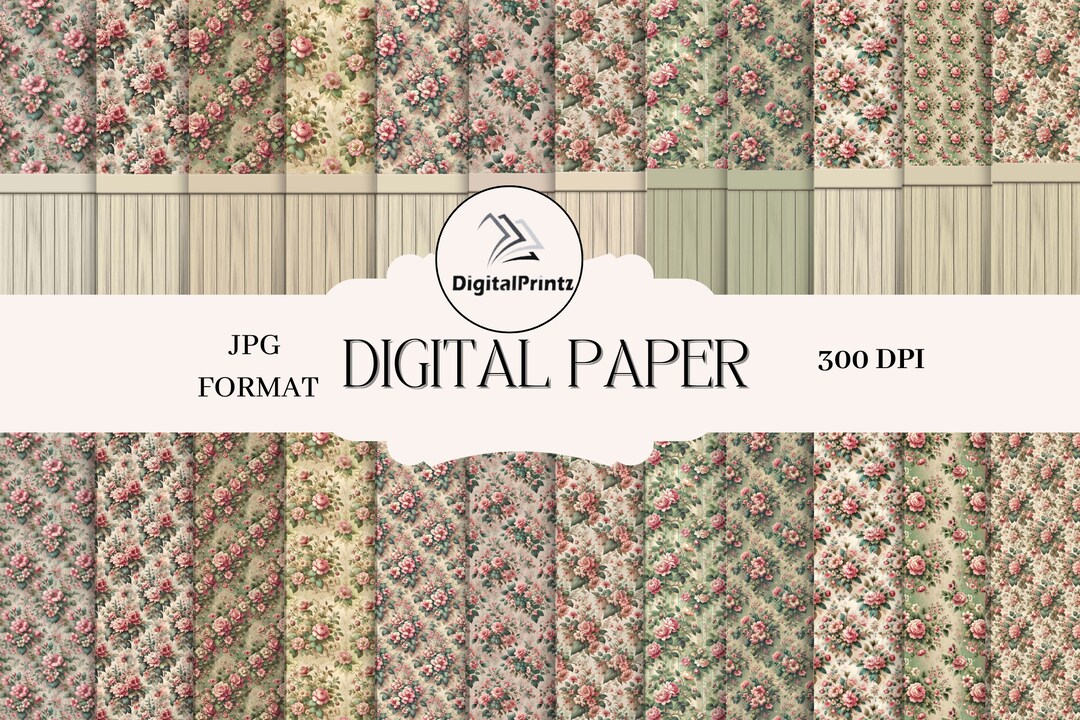 Vintage Floral Digital Paper Pack: Dollhouse Miniatures (JPG Download ...