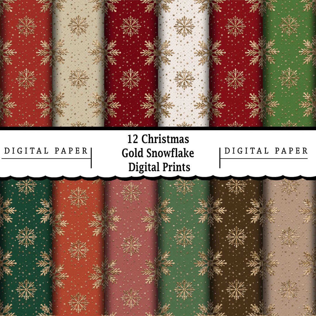 12 Digital Vintage Christmas Gold Snowflake Papers/printable Digital ...