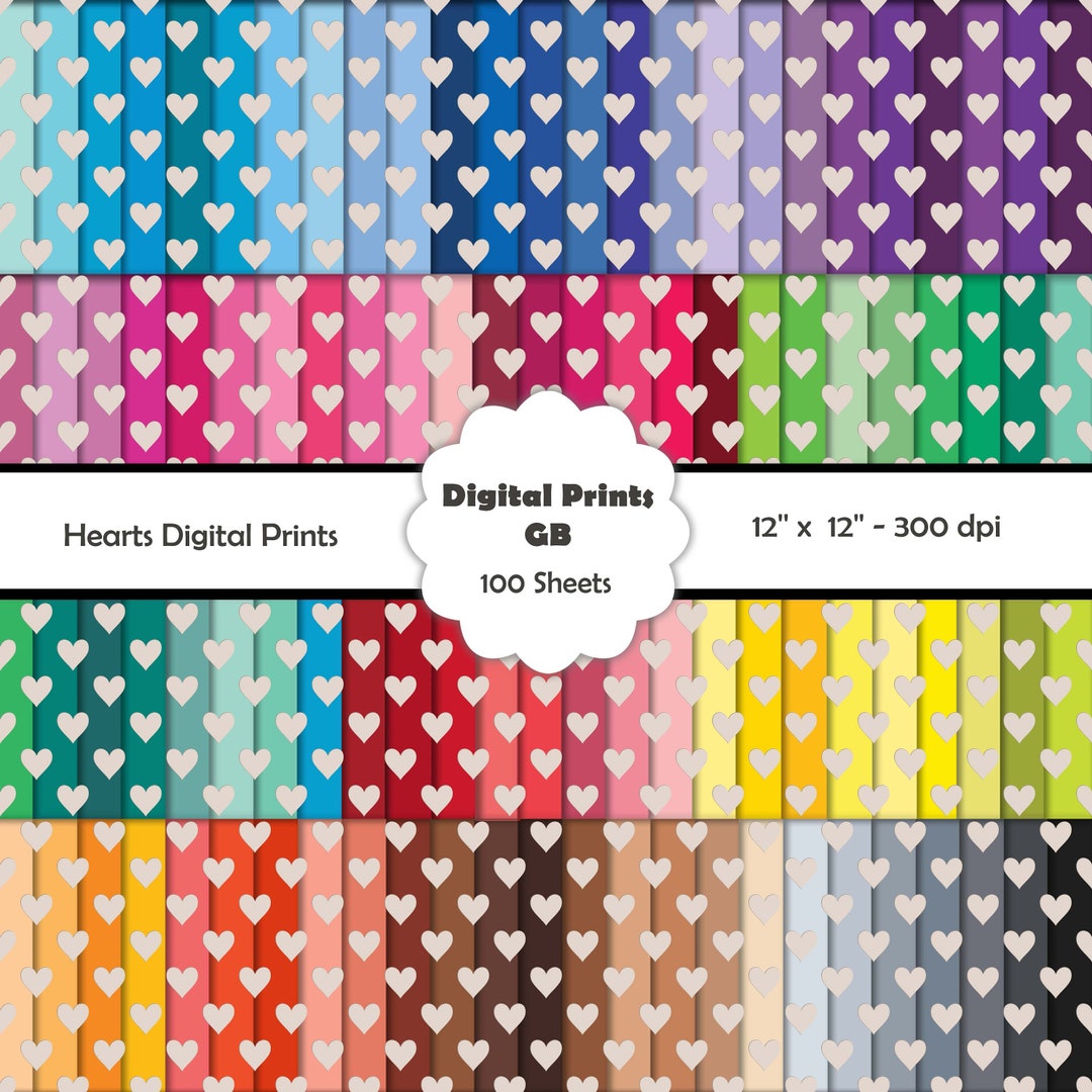 100 Seamless Hearts Papers - 12 X 12 Inch, 300 DPI, Planner Paper ...