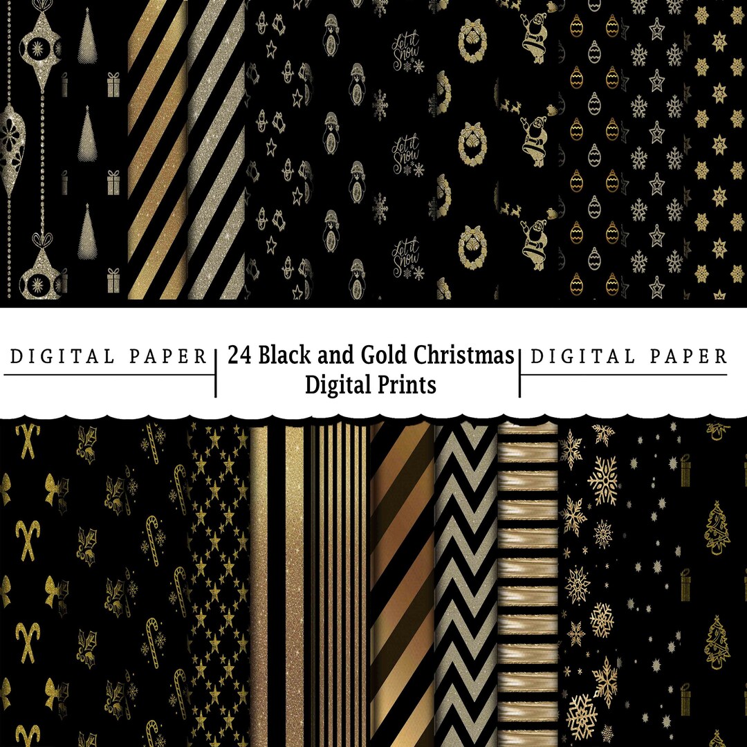 24 Black and Gold Christmas Papers/printable Digital Paper/scrapbooking ...