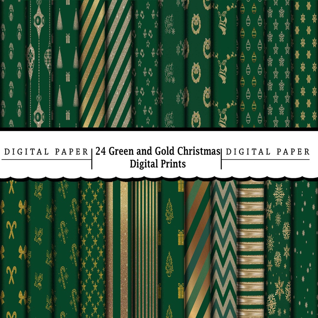 24 Green and Gold Christmas Papers/printable Digital Paper/scrapbooking ...