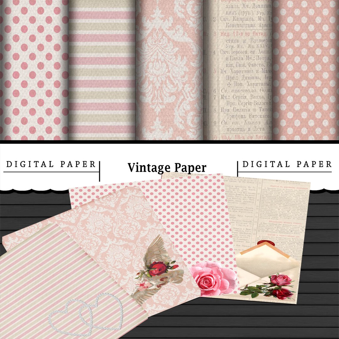 10 Pink Vintage Papers/printable Digital Paper/scrapbooking/papercraft ...