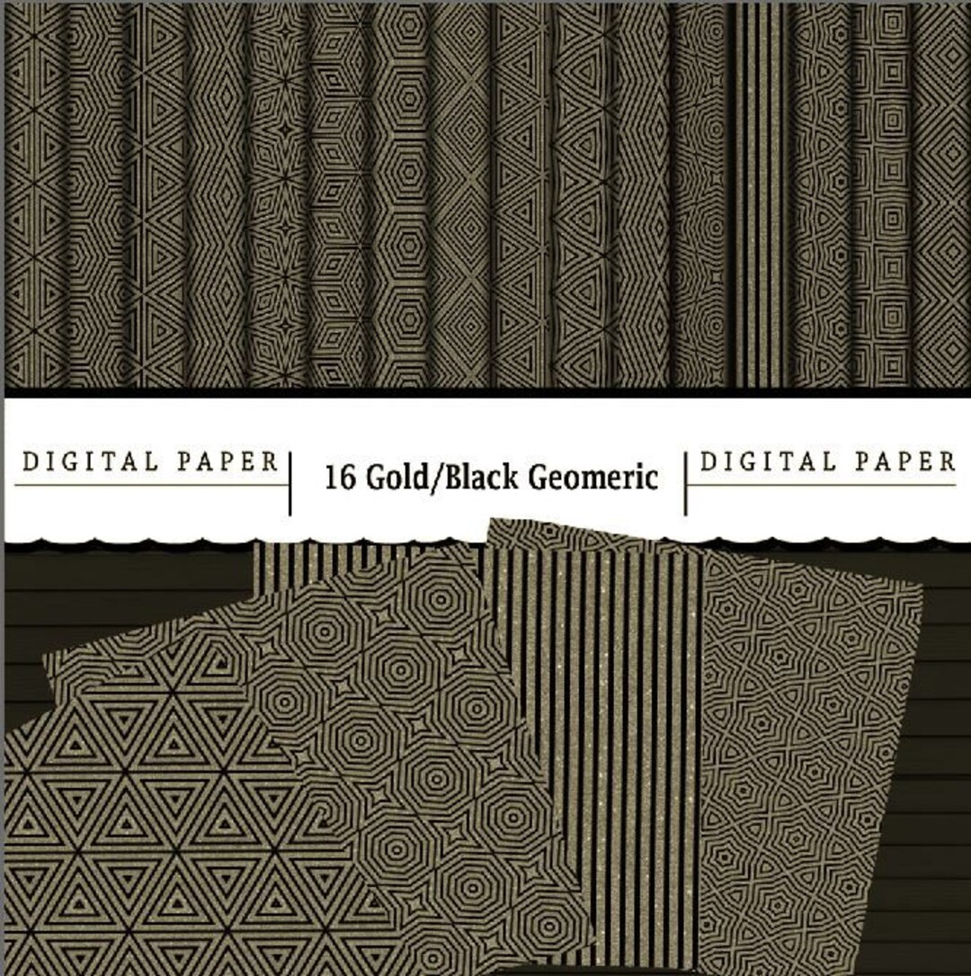 16 Black and Gold Geometric Glitter Digital Papers (digital Download ...