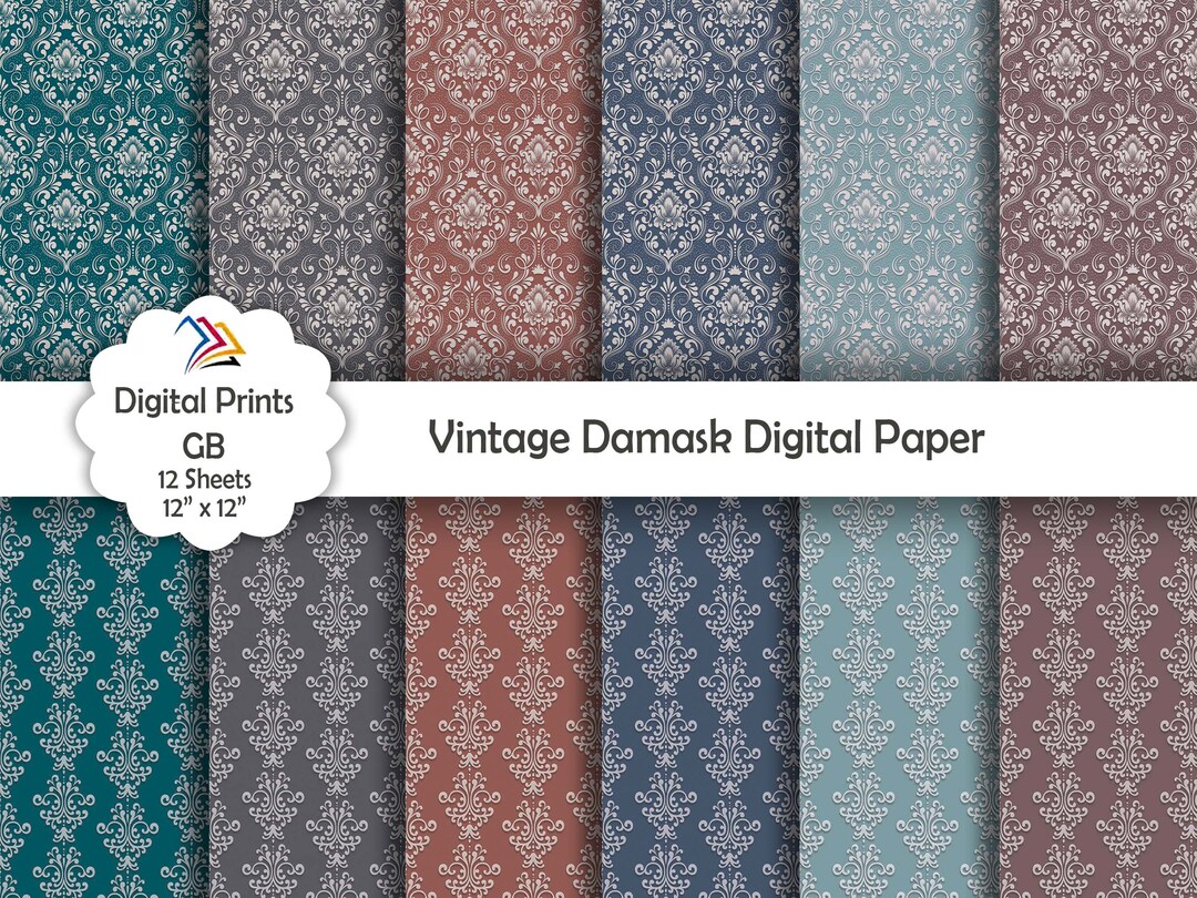 12 Vintage Damask Printable Digital Papers/printable Digital Paper ...