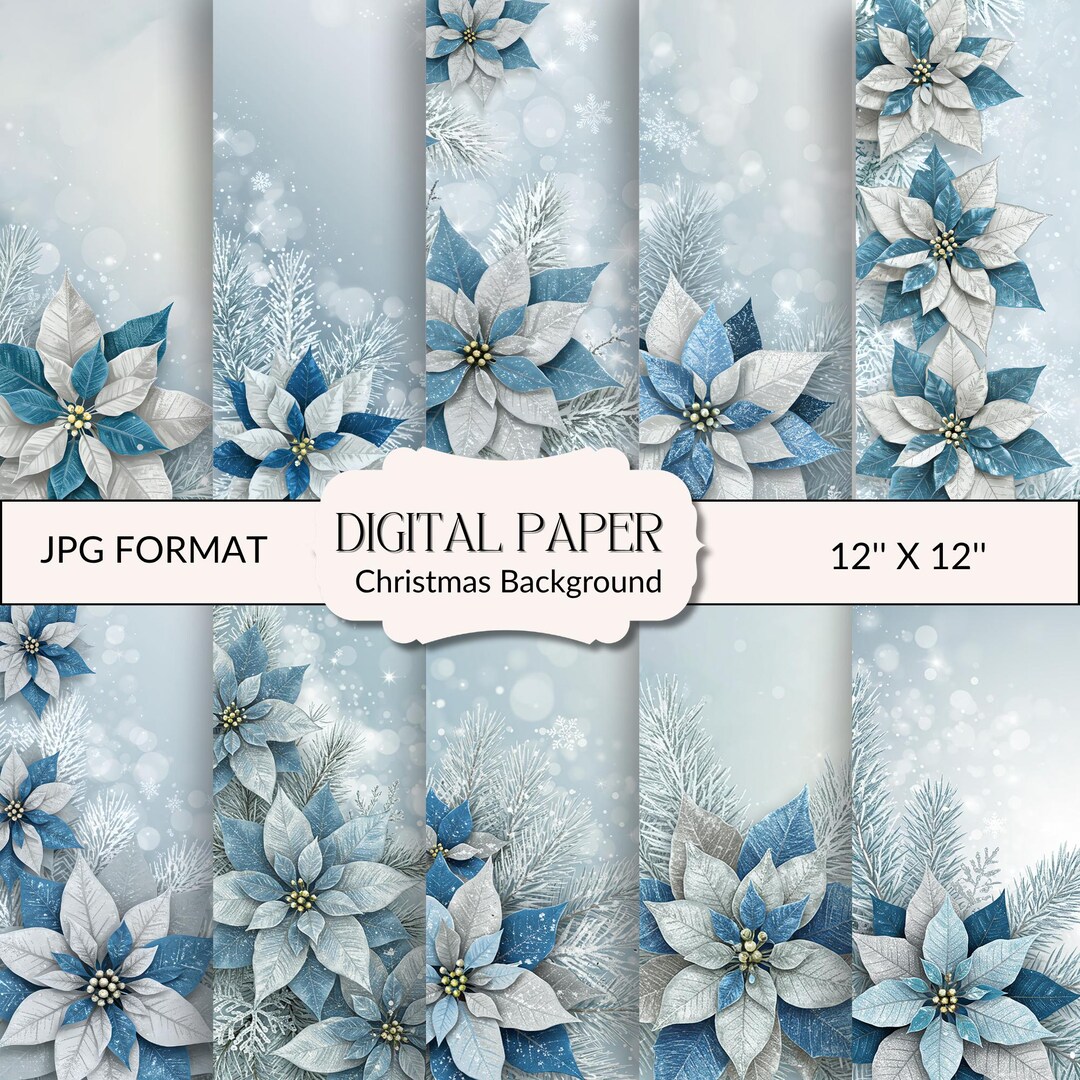 Winter Floral Digital Backgrounds: 10 JPG Papers (12x12 Inches, Digital ...
