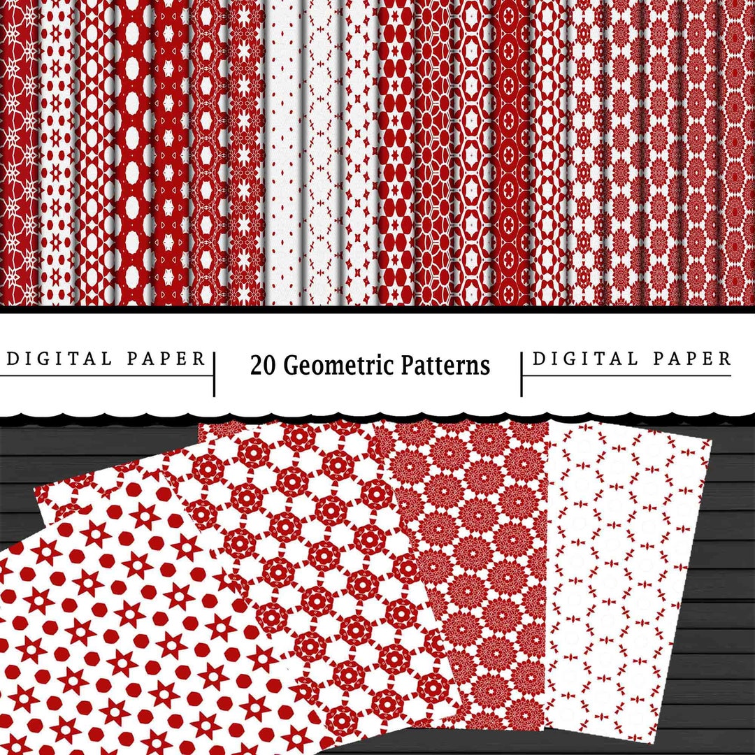 Red and White Geometric Digital Paper: Scrapbook Patterns (digital ...