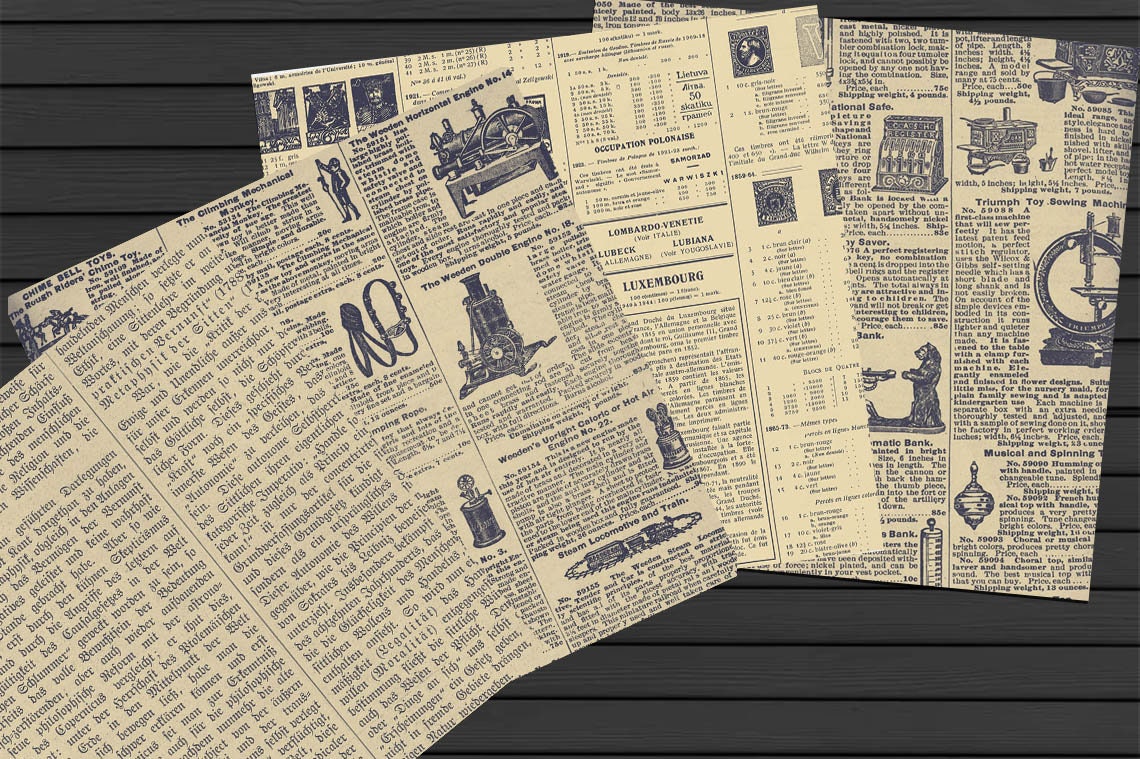 12 Vintage Newspaper Digital Paper Pack: Scrapbook & Papercraft ...