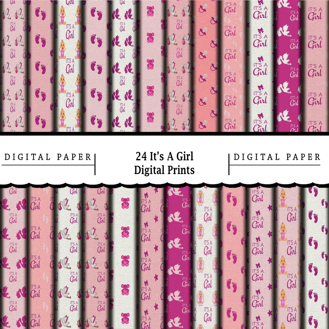 24 Pink It's a Girl Digital Papers/printable Digital Paper/scrapbooking ...