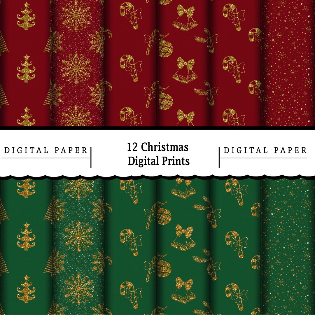 Red/green/gold Christmas Digital Paper: Scrapbook Print (digital ...