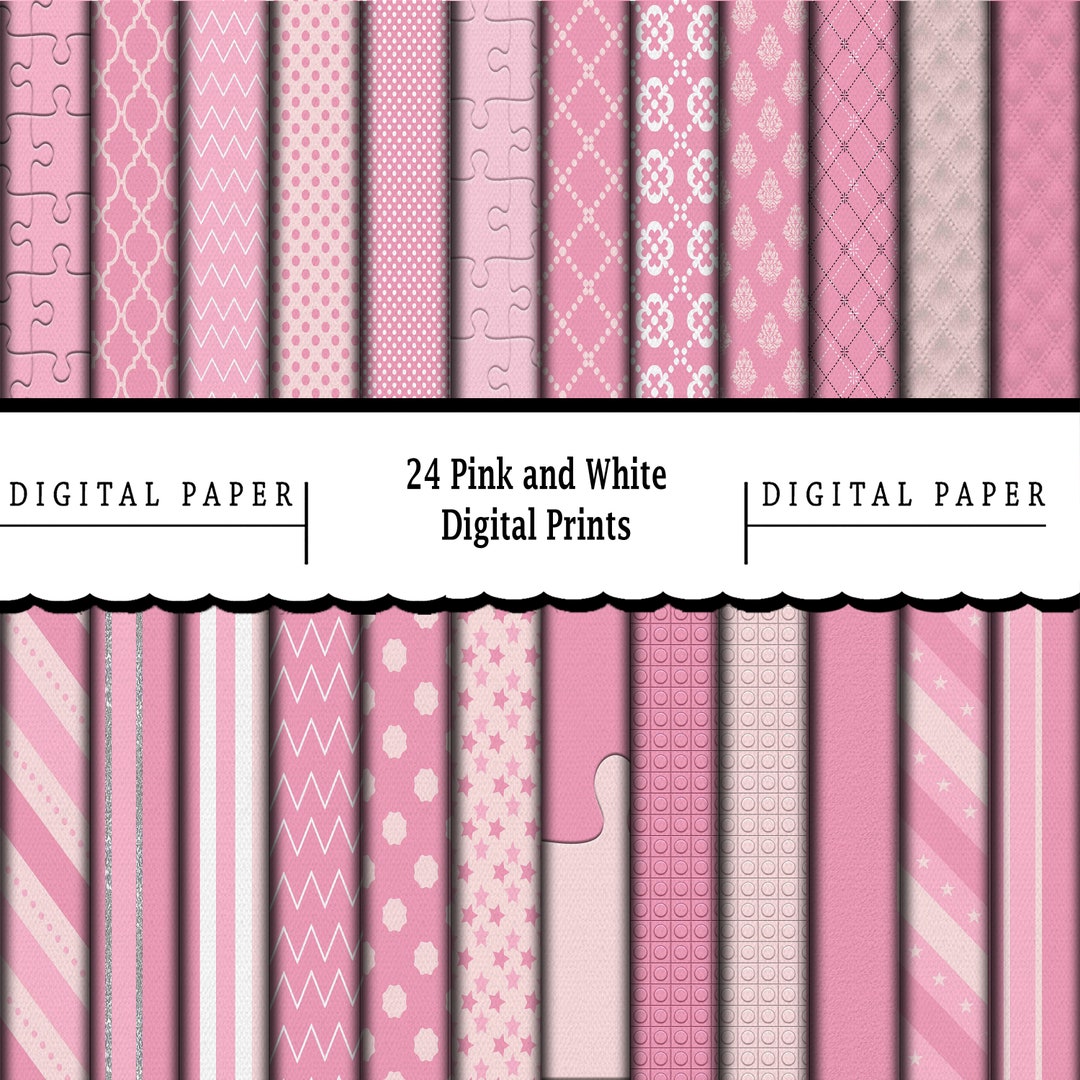 24 Pink and White Digital Papers/printable Digital Paper/scrapbooking ...