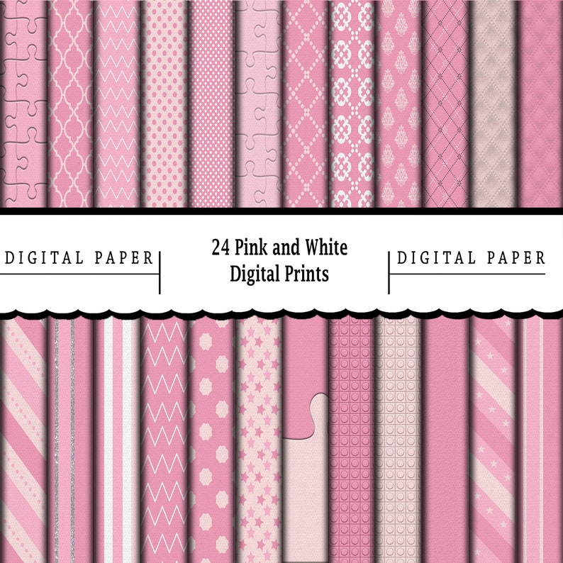 24 Pink and White Digital Paper Pack: Scrapbook & Craft Prints (digital ...