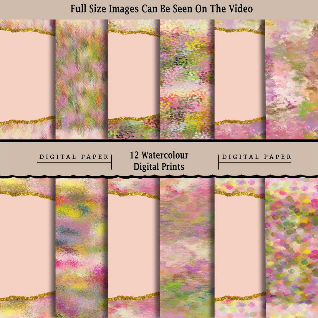 Watercolor Digital Paper: 12 Printable Scrapbook Designs (digital ...