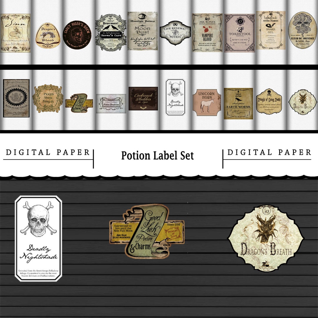 20 Transparent Background Potion Labels Digital Papers/printable ...