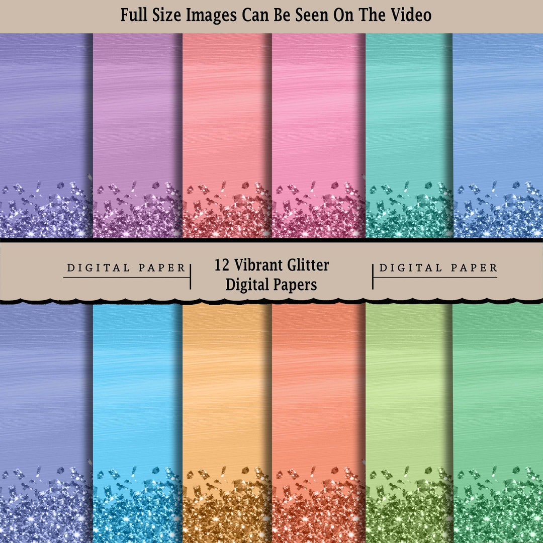 12 Glitter and Watercolour Digital Scrapbooking Paper, Background, High ...