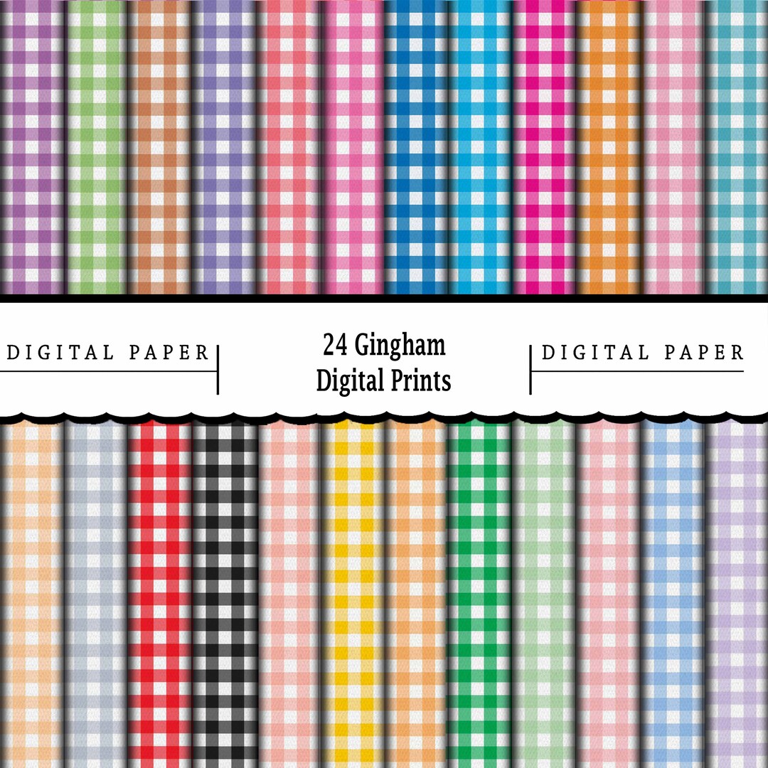 24 Gingham Patterned Printable Digital Paper/scrapbook Paper 12" X 12 ...