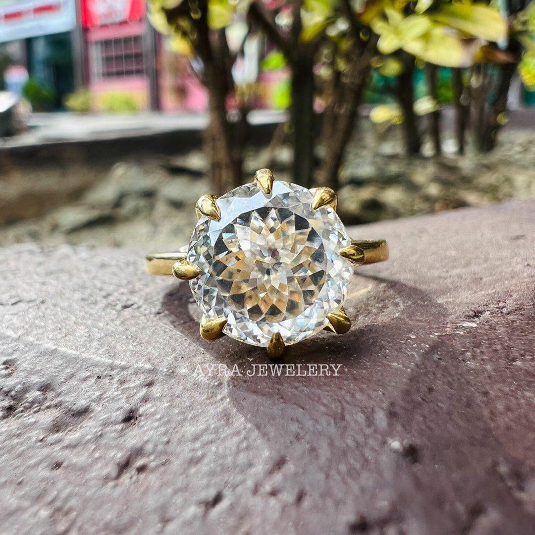 4 CT Portuguese Cut Moissanite Engagement Ring Unique Wedding Ring 14K ...