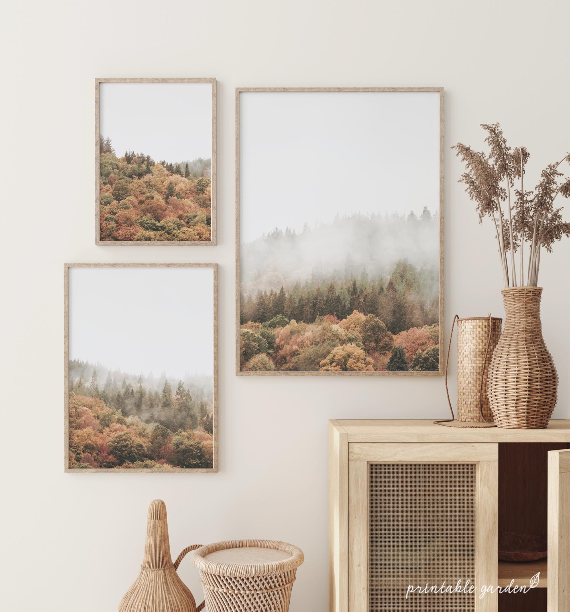 Nature Prints Set of 3 Nature Wall Art Misty Forest - Etsy