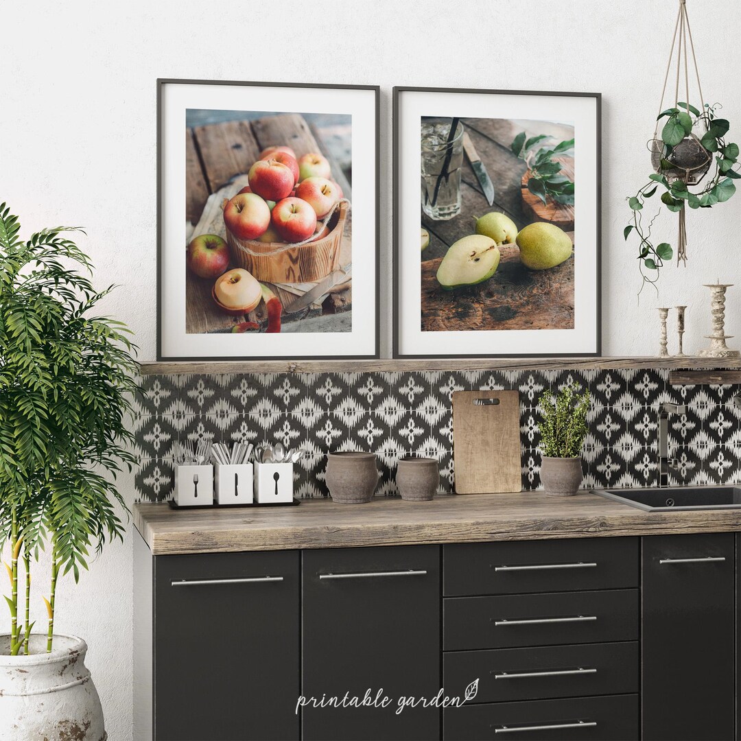 Kitchen Wall Art, Apples and Pears Prints, Farmhouse Wall Art, Set of 2 ...