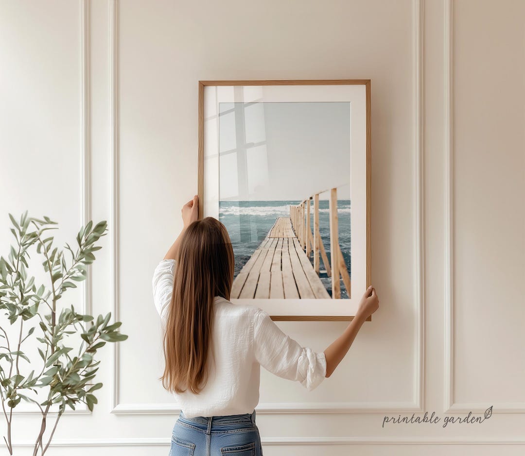 Wooden Pier Coastal Print: Minimal Ocean Wall Art, Neutral Beach Decor ...