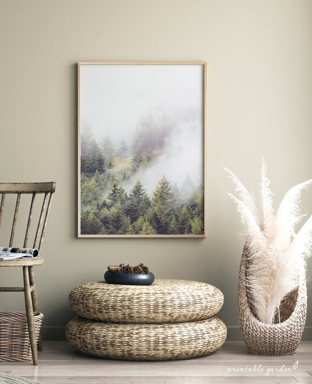 Nature Print, Nature Prints Wall Art, Misty Forest Printable Wall Art ...