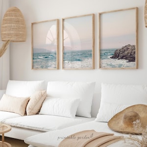 Modern Coastal Set of 3: Neutral Beach & Ocean Prints, Wall Art ...