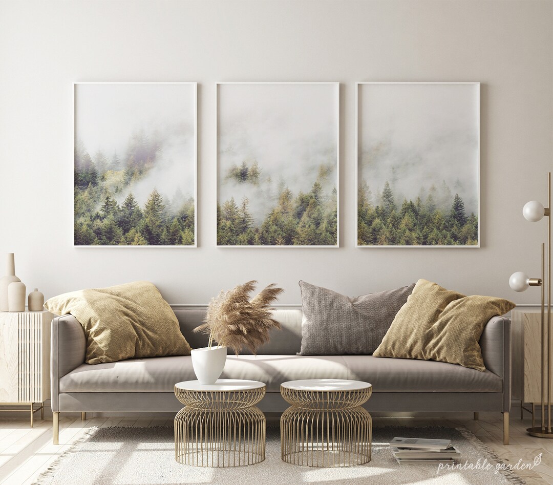 Nature Prints Set of 3, Nature Wall Art, Misty Forest Printable Wall ...