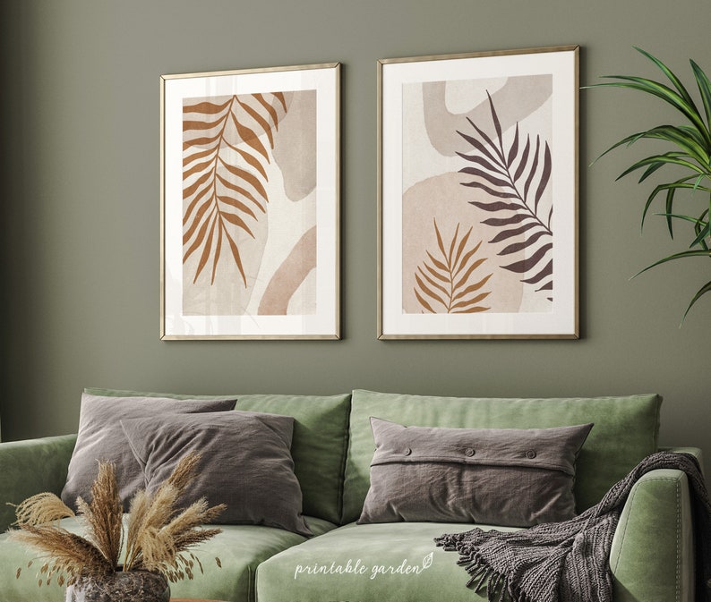 Abstract Botanical Print Set: Boho Palm Leaf Art, Digital Download ...