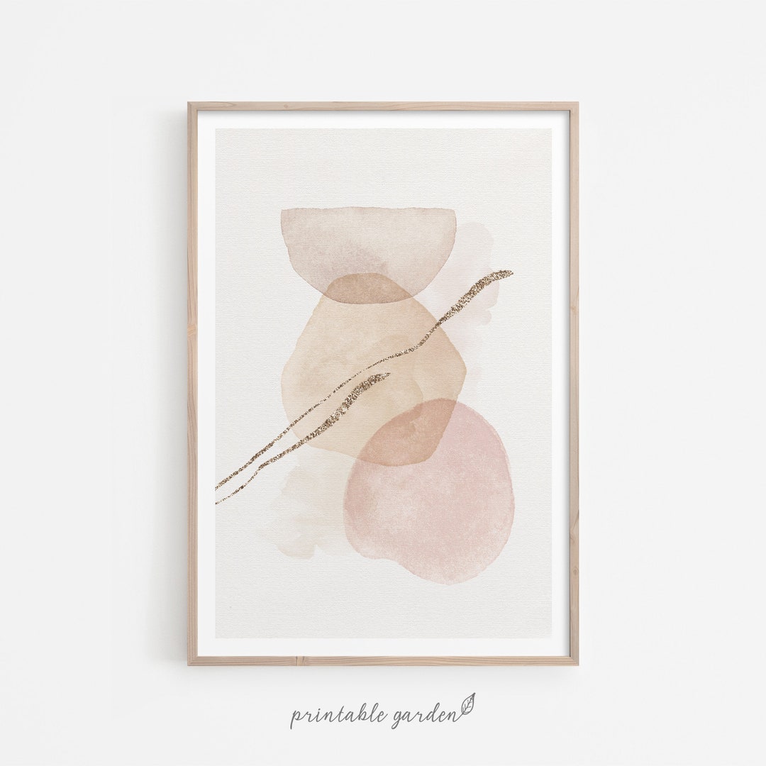Pastel Tones Bedroom Wall Art, Boho Abstract Pink Gold Wall Art ...