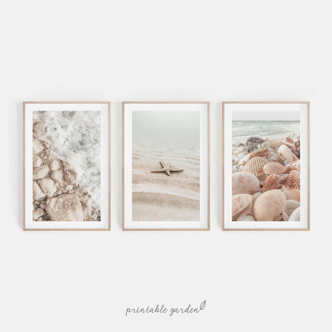 Neutral Coastal Set of 3 Prints, Beach Wall Art, Digital Prints ...