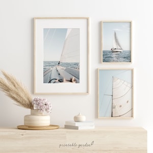 Sailboat Set of 3 Prints: Neutral Nautical Wall Art, Coastal Ocean ...