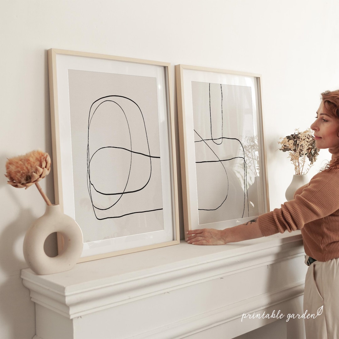 Minimalist Line Art Print Set of 2: Abstract Wall Decor With Paper ...