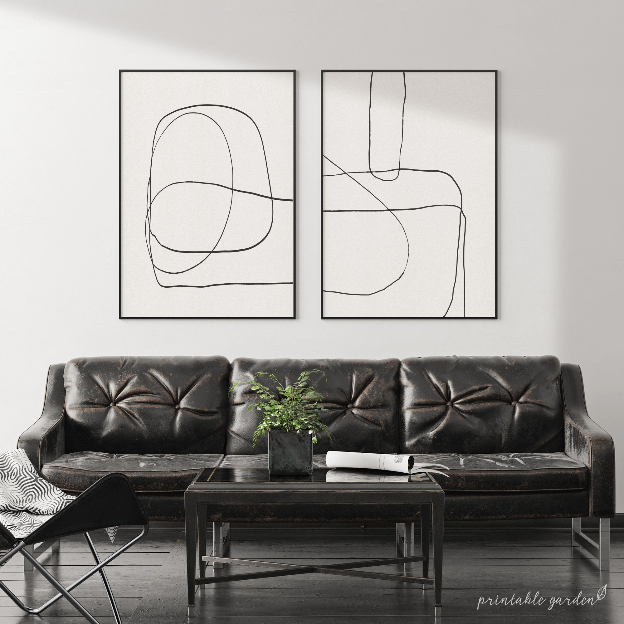 Minimalist Line Art Print Set of 2: Abstract Wall Decor With Paper ...
