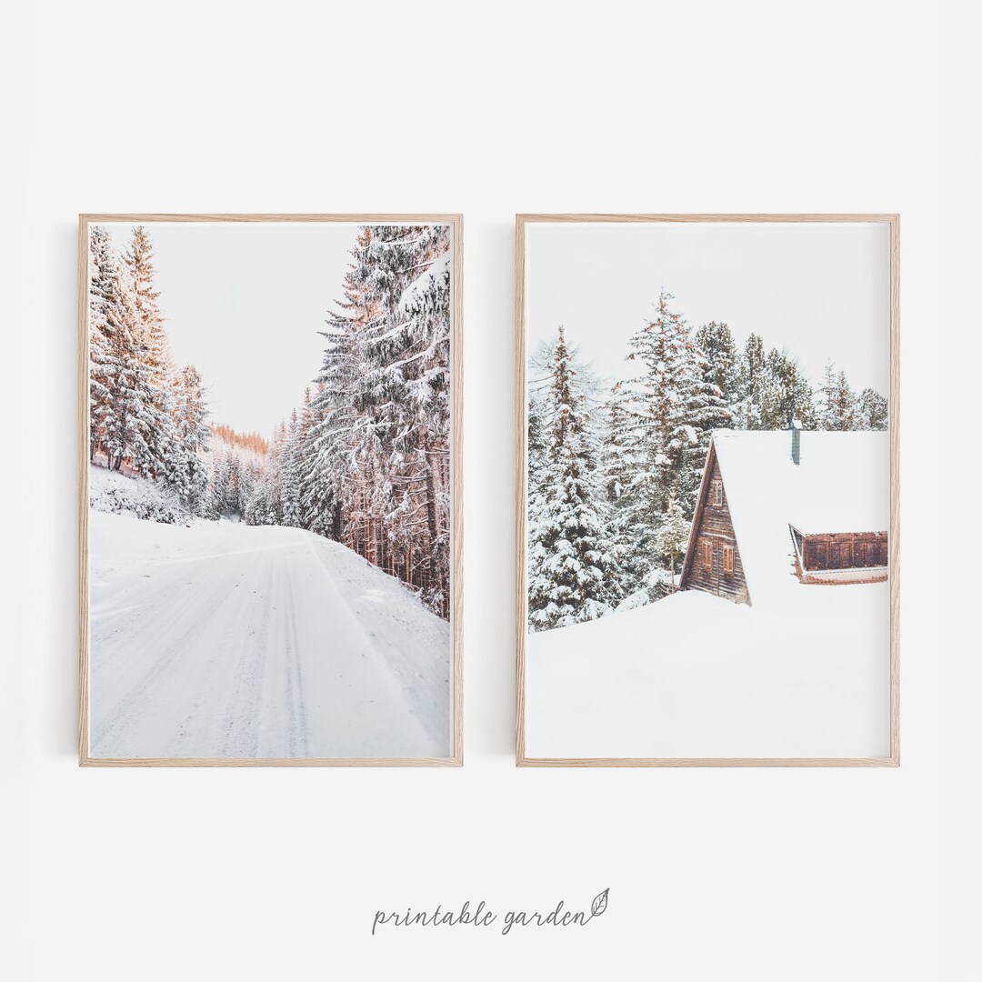 Nature Prints Set of 2, Snowy Forest Print, Winter Wall Art, Holidays ...