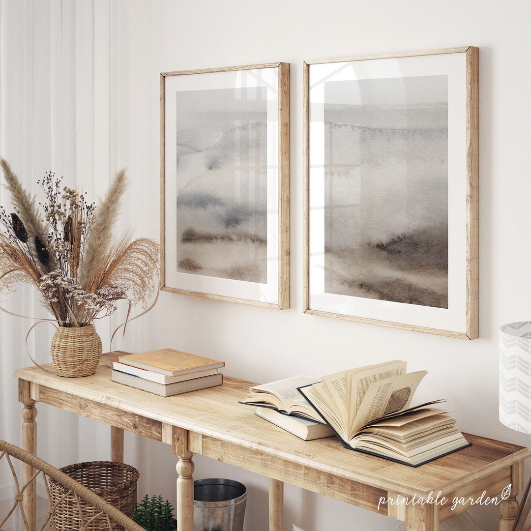 Abstract Landscape Prints Set: Neutral Watercolor Misty Wall Art ...