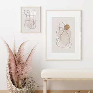 Neutral Abstract Prints Set, Minimalist Beige Set of 2 Prints, Beige Abstract Poster Set, Large ...