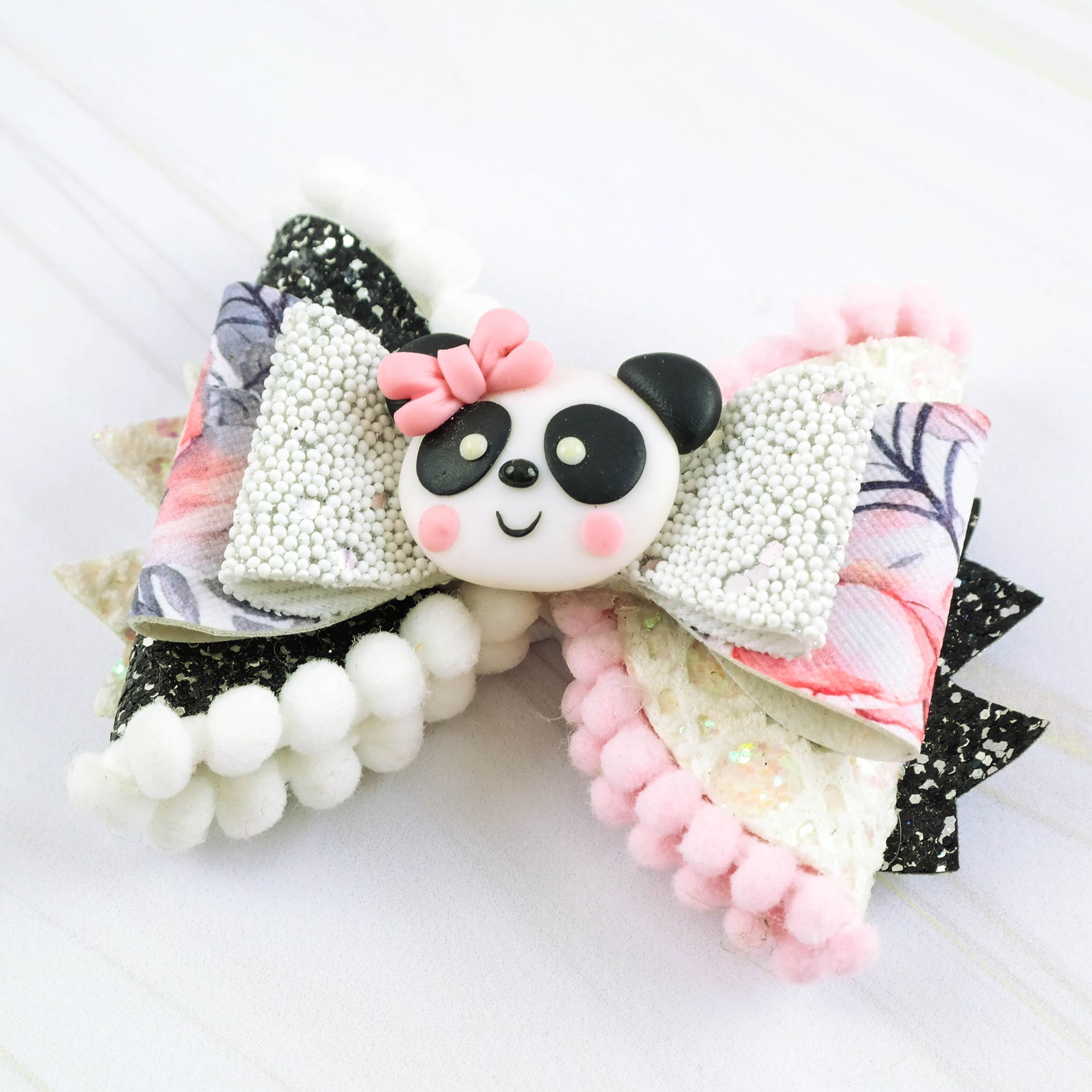 Panda bear hair bow Pink panda bear hair clip Panda bow | Etsy