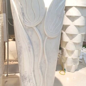 White Marble Wash Basin, Flower Shape Natural Stone Pedestal Sink for ...