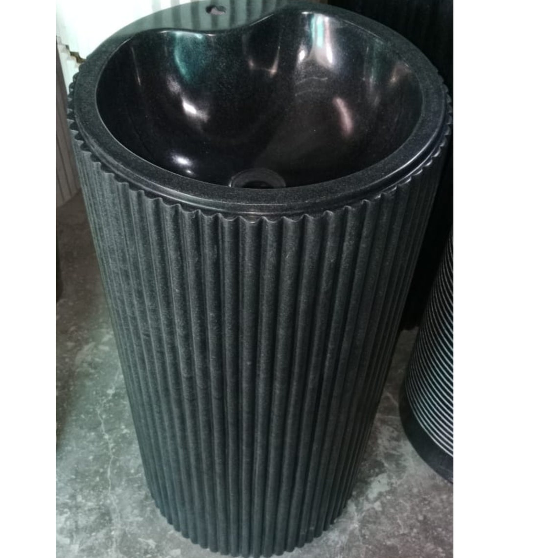 Black Marble Pedestal Sink, Natural Stone Column Wash Basin for ...