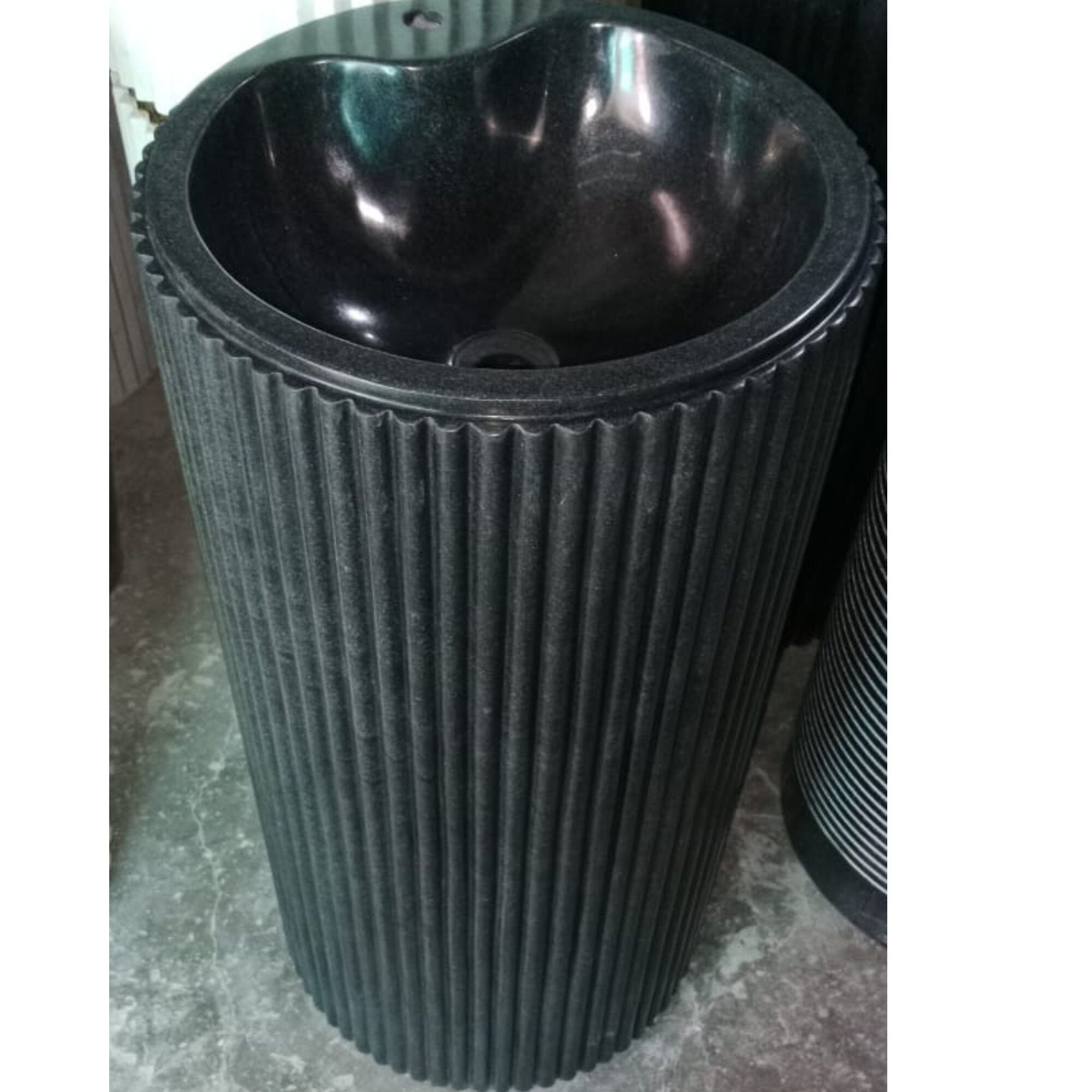 Black Marble Pedestal Sink, Natural Stone Column Wash Basin for ...