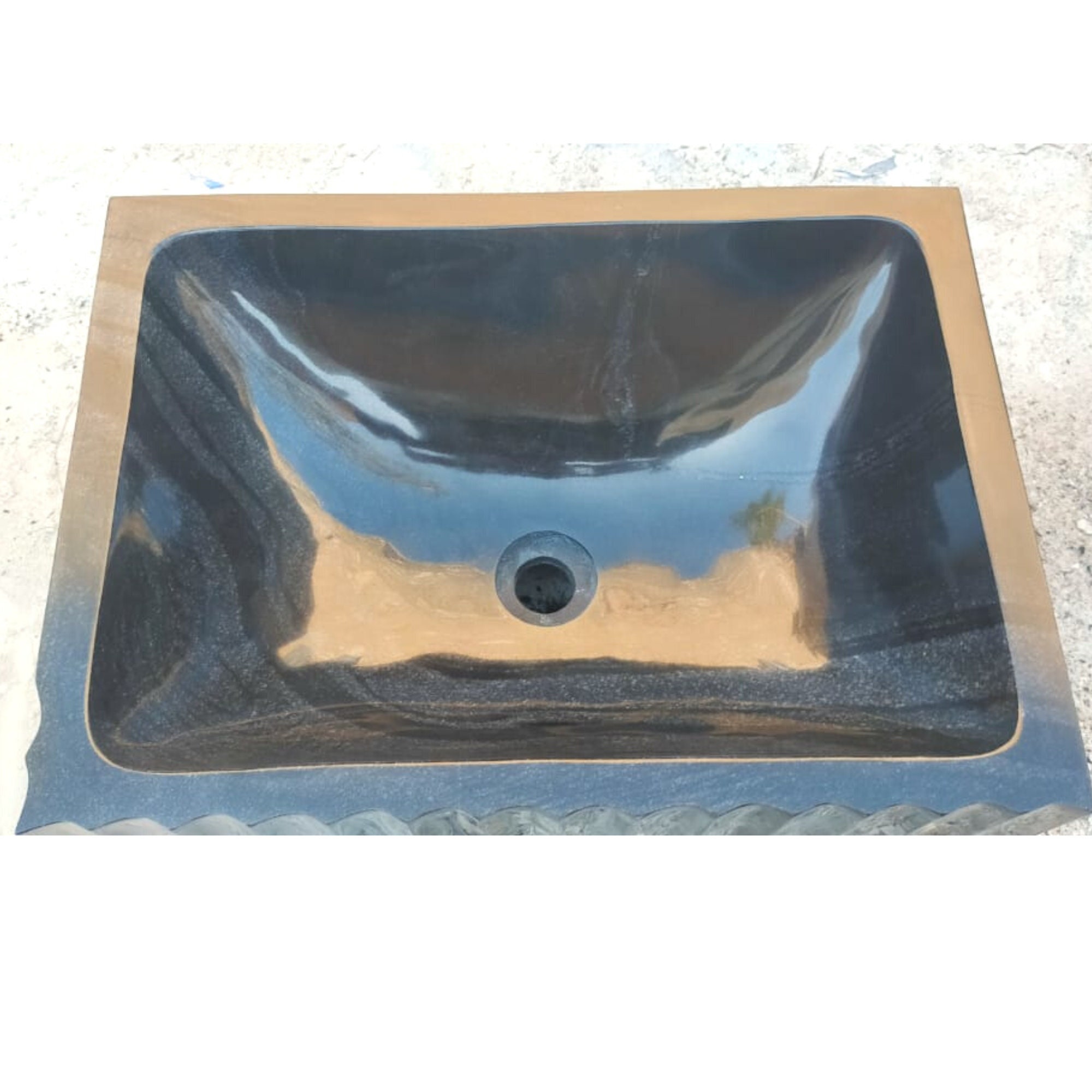 Rectangle Marble Sink Wall Mount, Black Handmade Natural Stone Marble ...