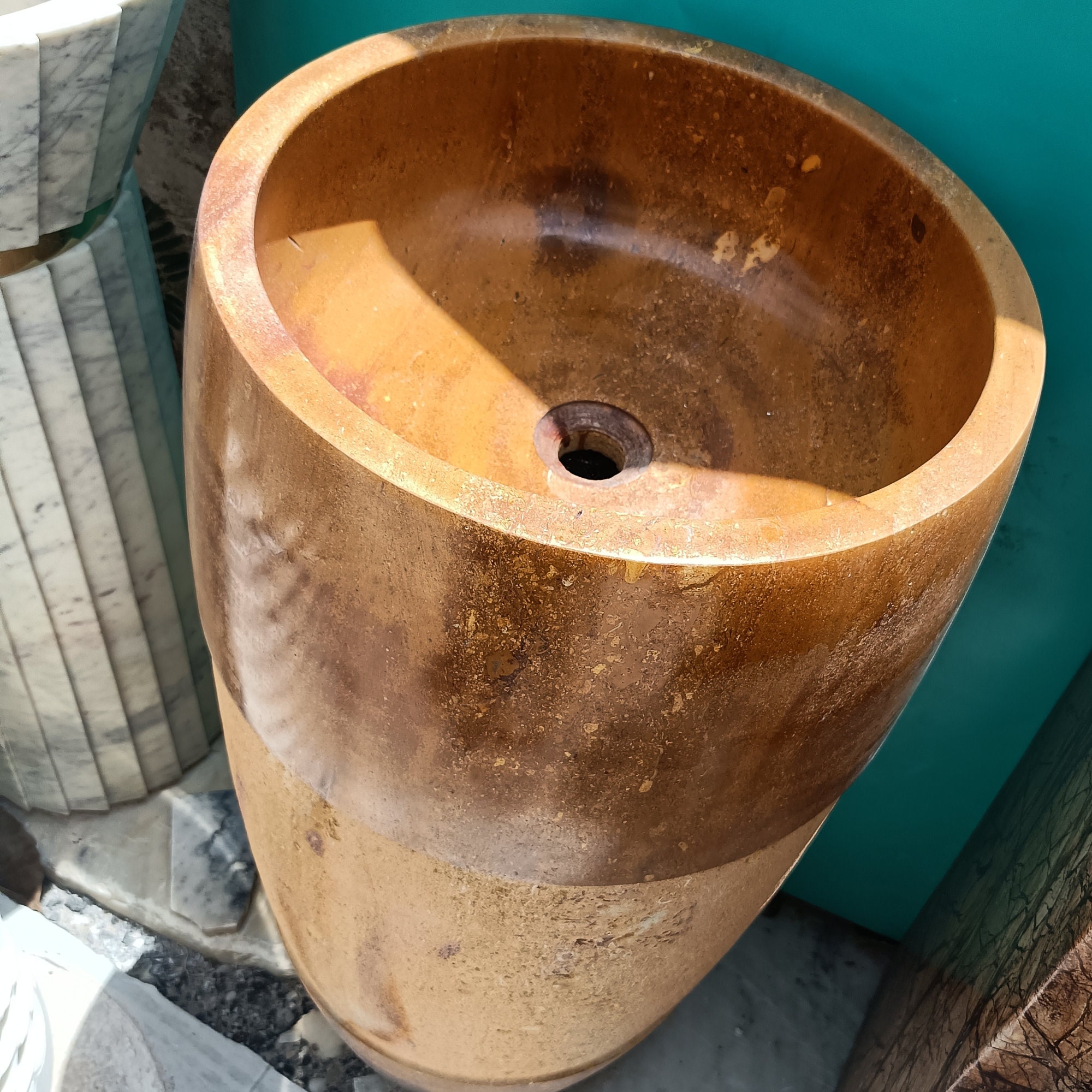 Pedestal Marble Wash Basin, Natural Stone Pedestal Sink for Bathroom ...