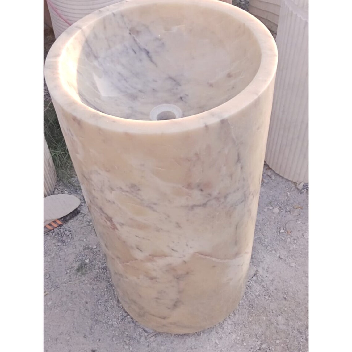 Pink Marble Pedestal Sink | Handmade Natural Stone Basin | Freestanding ...