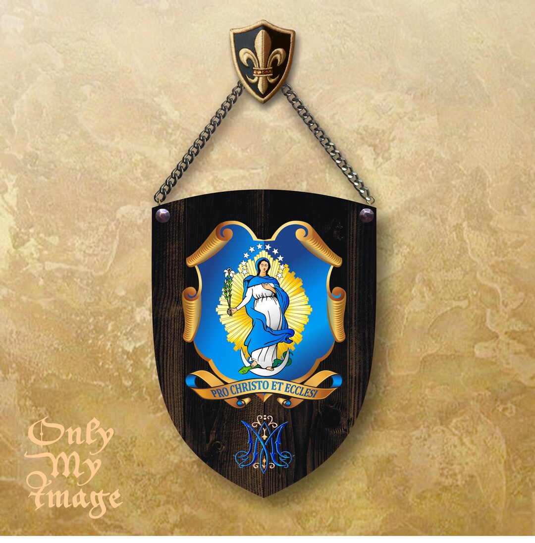Mary Mother of God Icon on Wooden Shield With Real Nails. Protection of ...