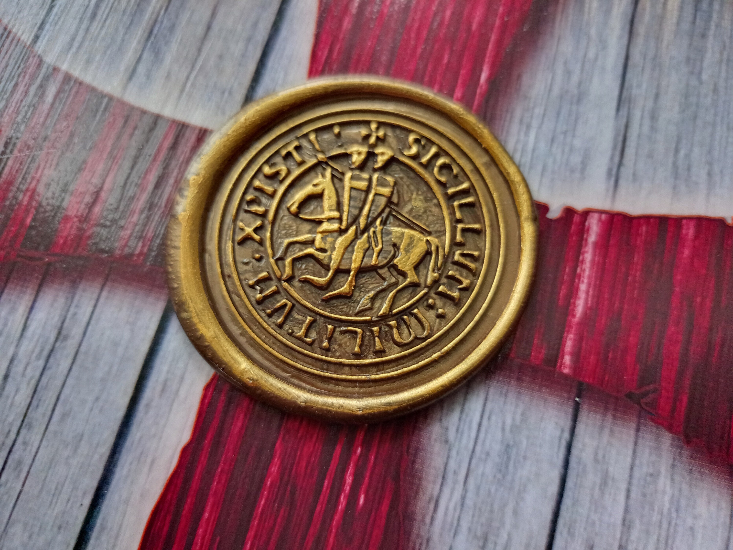 Gold Embroidered Motto With Great Seal of the Templars Double Side in a ...