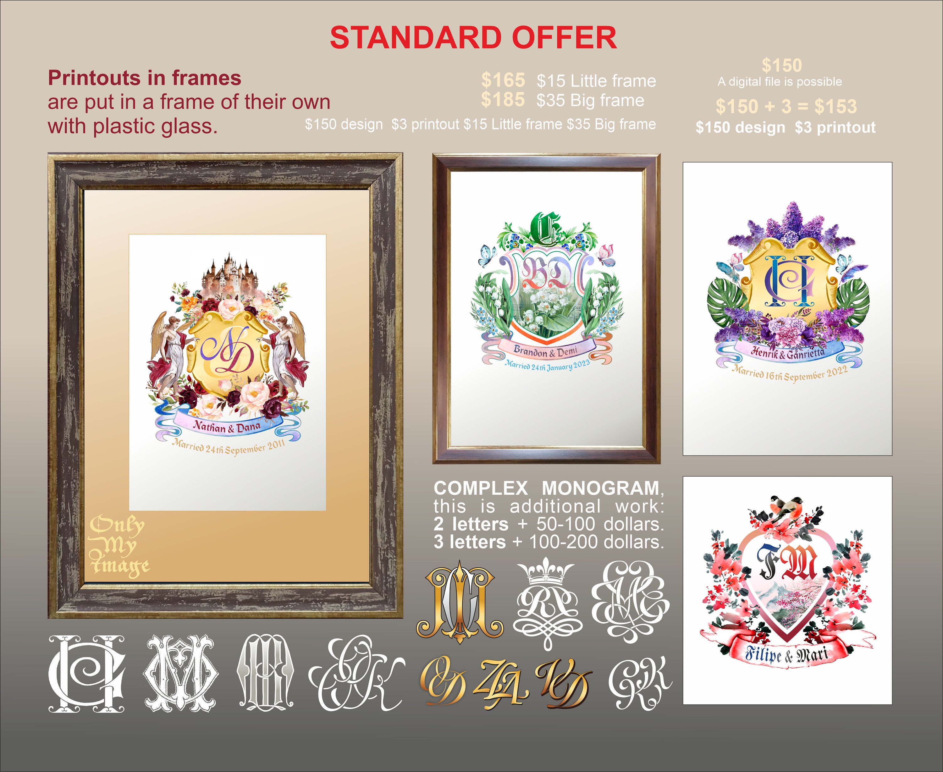 Watercolor Floral Wedding Crests. Monograms.personalized Designs ...